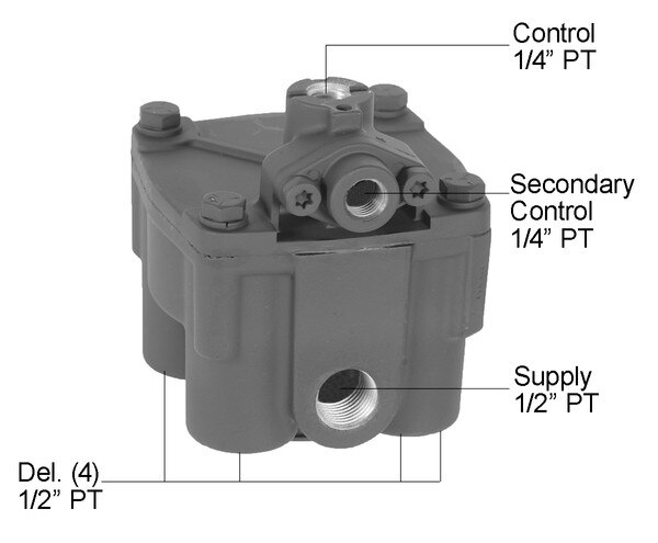 FS800477N Bendix R-12DC Style Relay Valve W/4 Vertical DEL Ports; 4 PSI ...